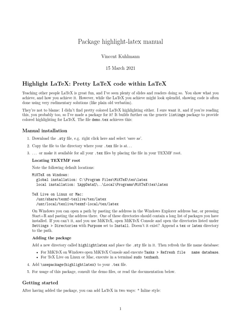 Highlightlatex Manual | Download Free PDF | Te X | Parameter (Computer Programming)