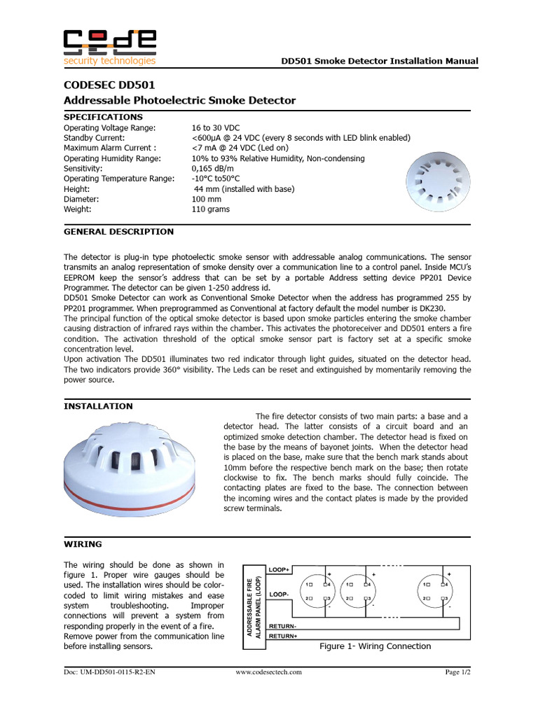 Codesec Dd501 Addressable Photoelectric Smoke Detector: Security ...