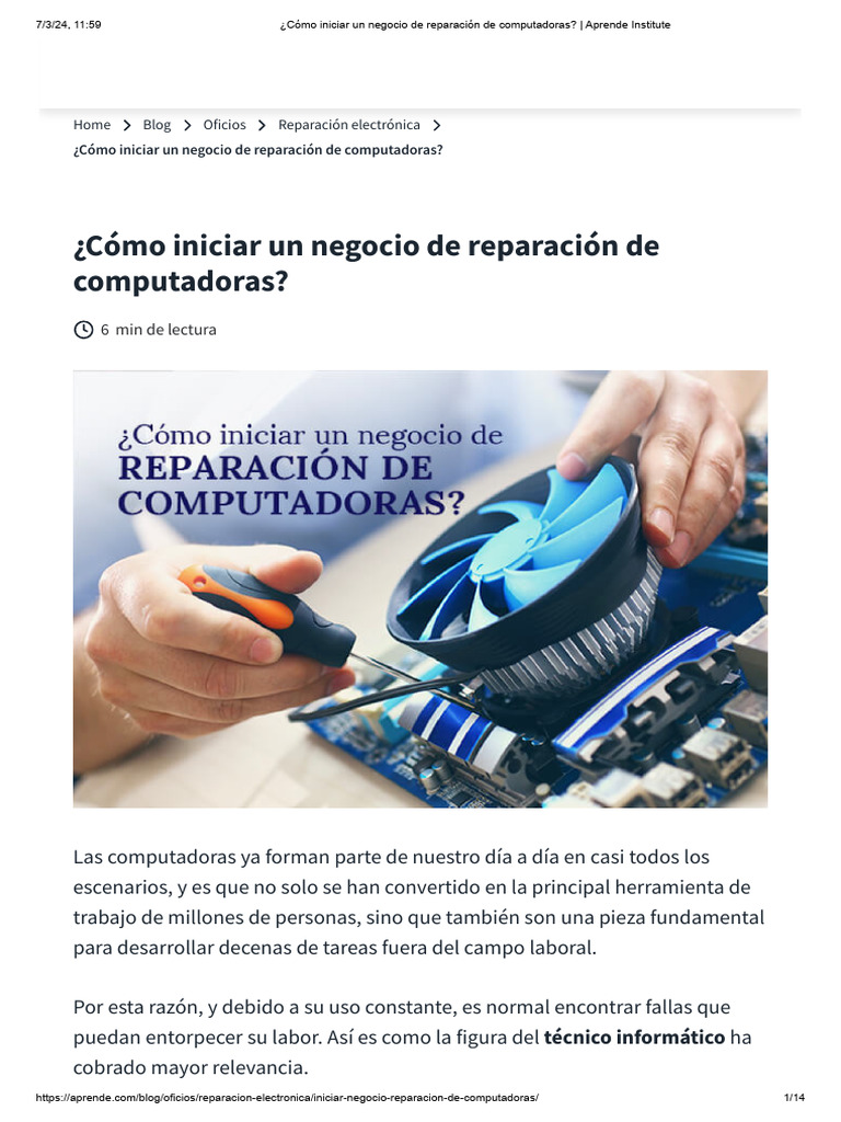 ¿Cómo Iniciar Un Negocio de Reparación de Computadoras - Aprende Institute1 | PDF | Iniciativa ...