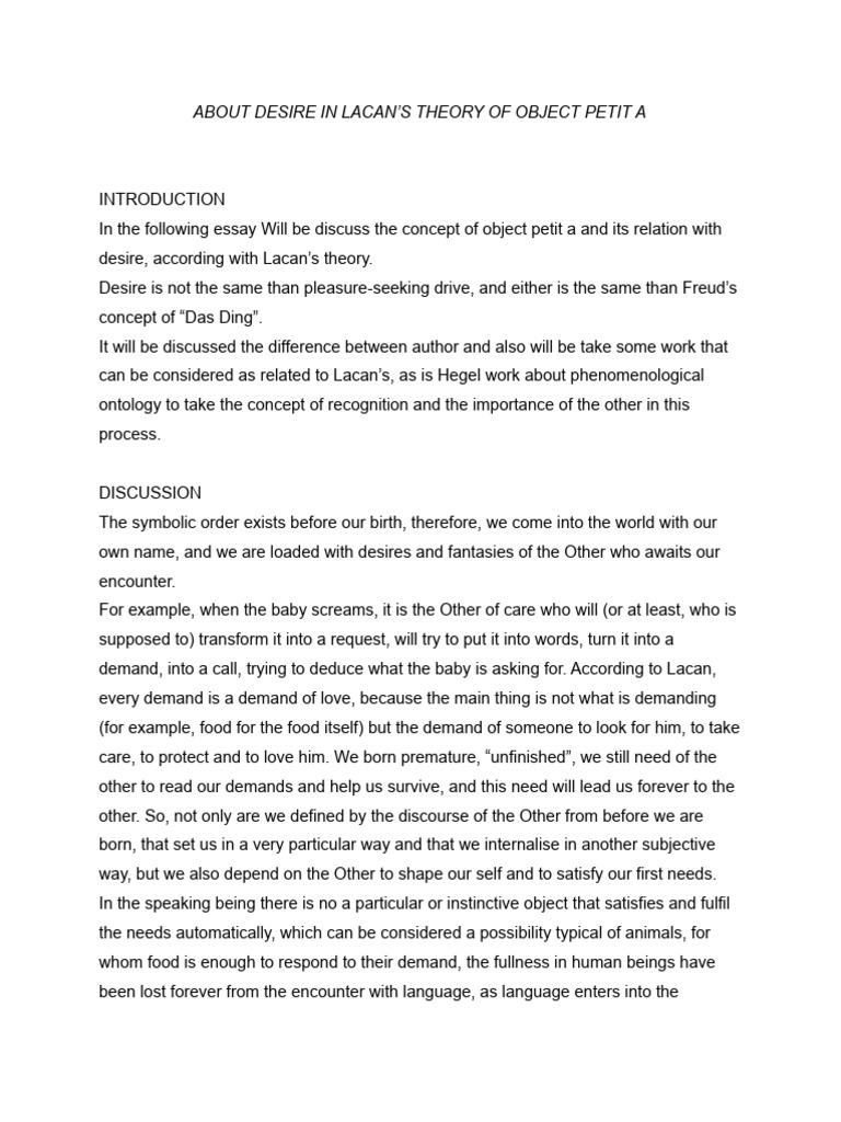 Lacan's Object Petit a and Desire Explained | PDF | Jacques Lacan | Id