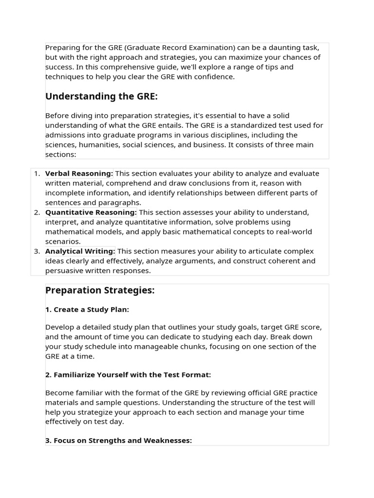 Preparing For The GRE | PDF | Graduate Record Examinations | Reading ...