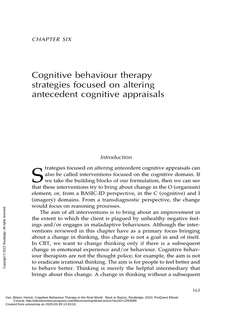 Cognitive Behaviour Therapy in The Real World Back... - (CHAPTER SIX ...