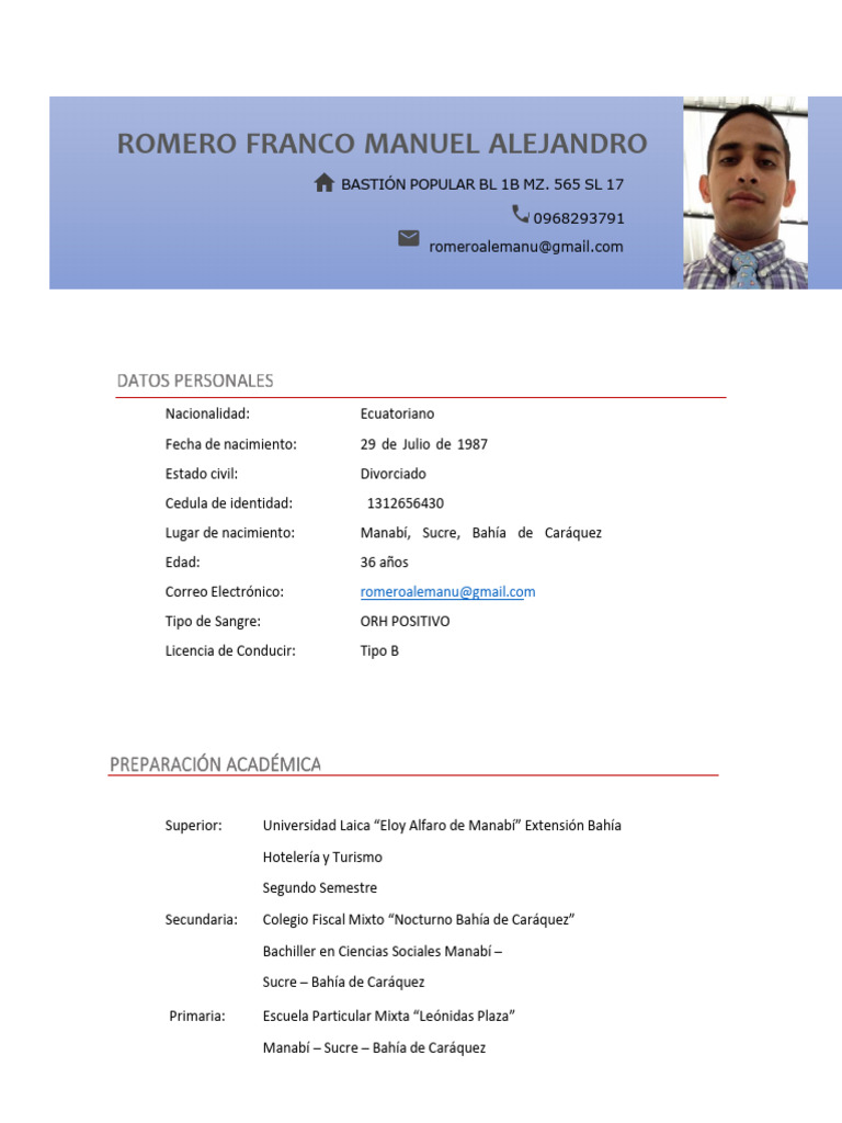 Hoja de Vida - Alejandro | PDF