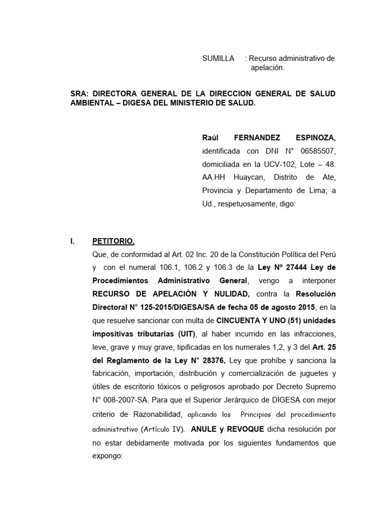 Apelacion Digesa | PDF | Debido al proceso | Nulo (ley)