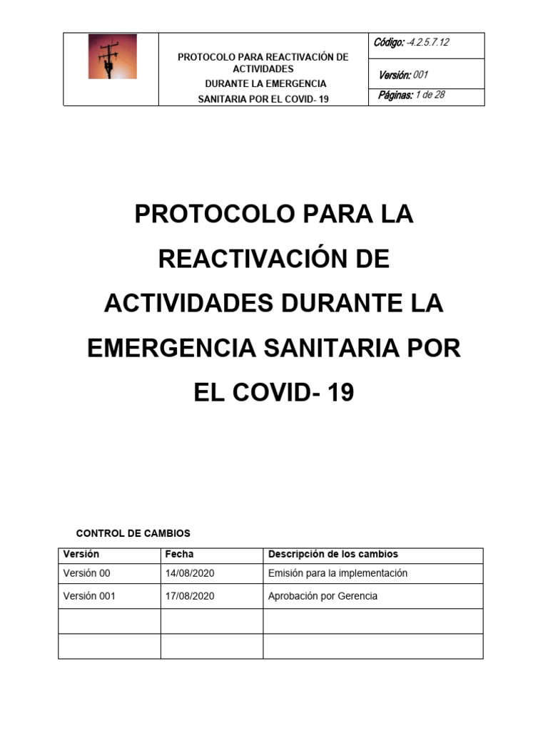 Protocolo para Reactivación de Actividades Durante La Emergencia Sanitaria Por El Covid HVS ...