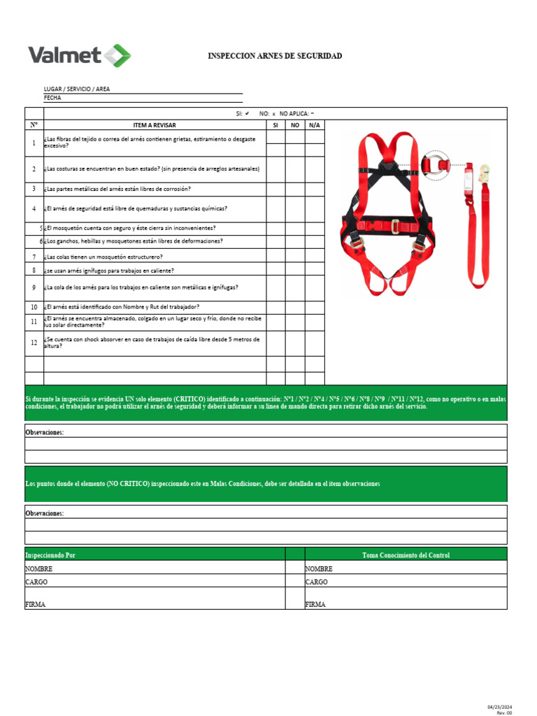 Check List Arnes | PDF | Materiales