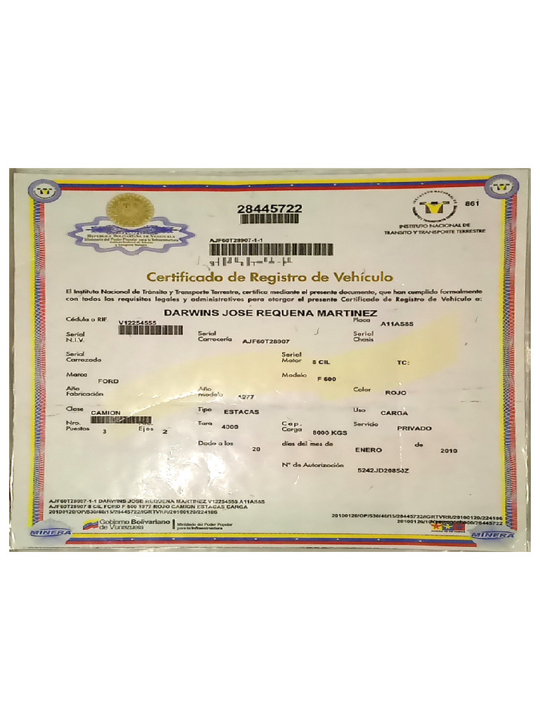 Certificado de Vehículo | PDF