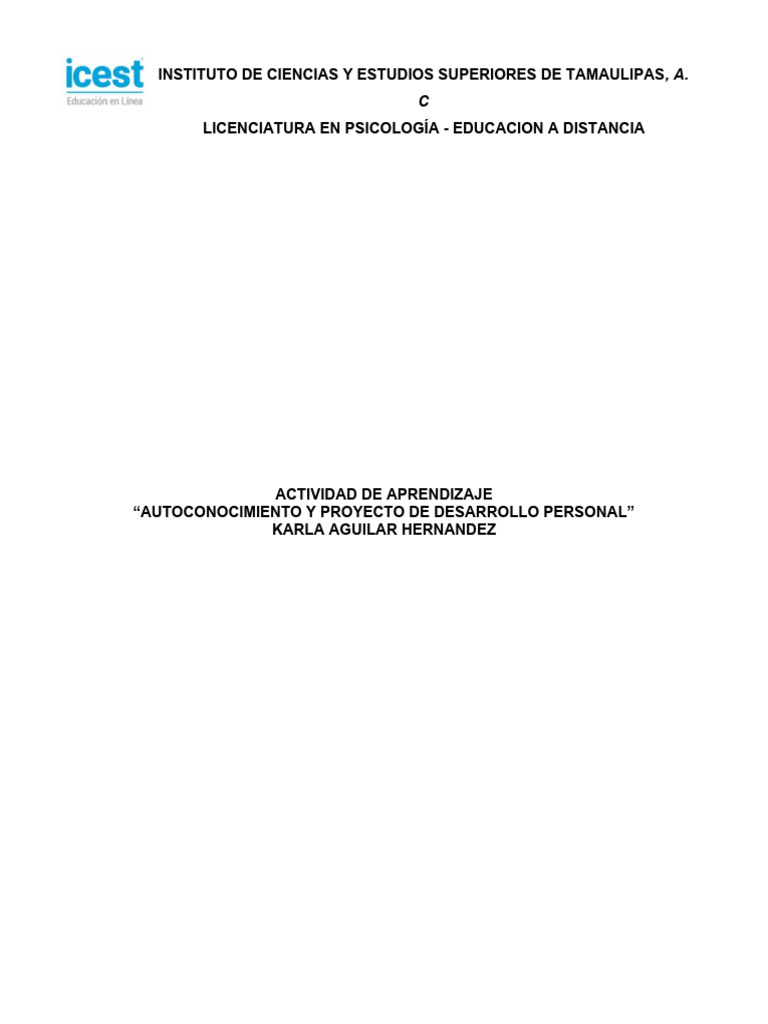 Actividad De Aprendizaje Autoconocimiento Y Proyecto De Desarrollo
