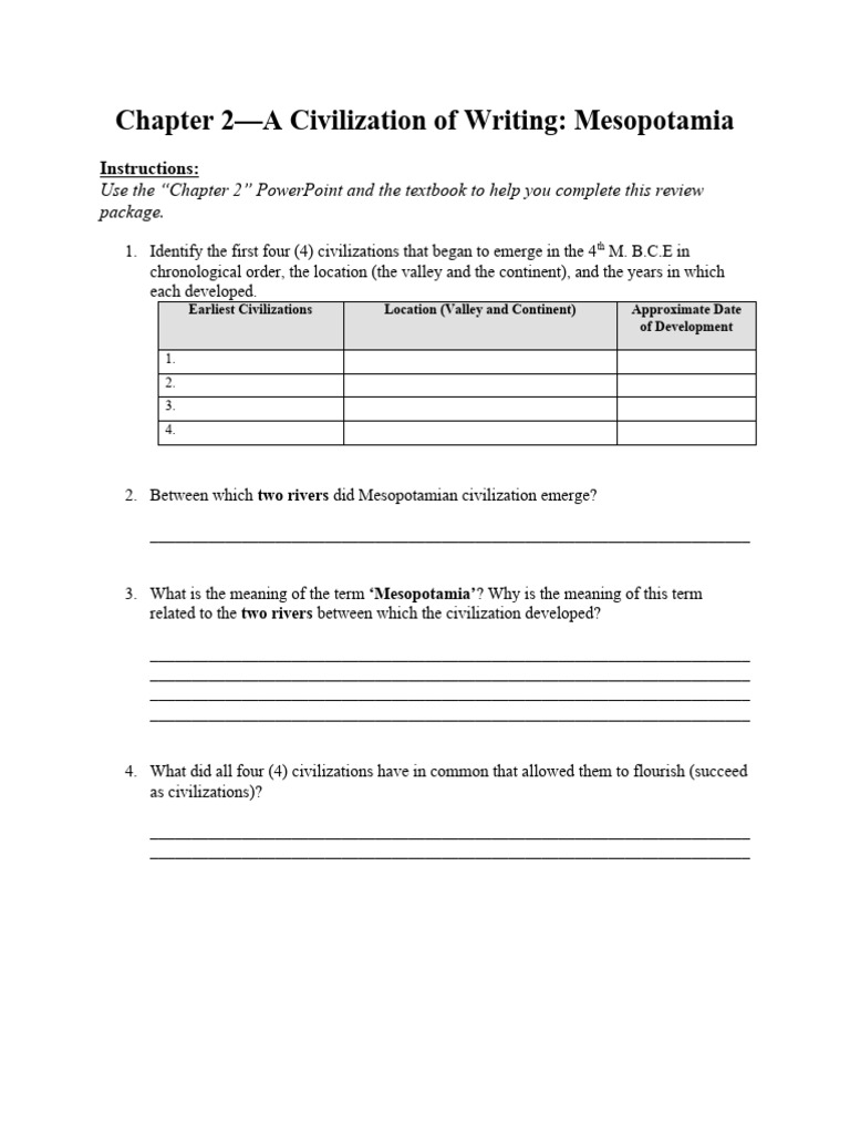 CH 2 Review Guide Questions | PDF | Mesopotamia | Civilization