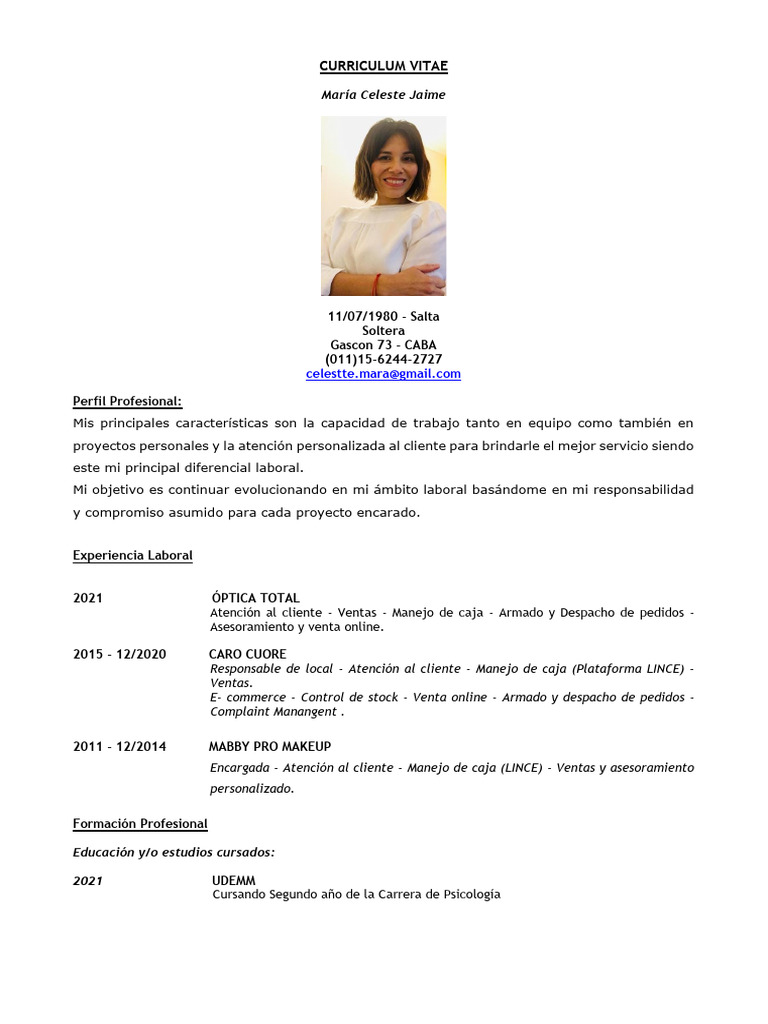 Curriculum Vitae: María Celeste Jaime | PDF