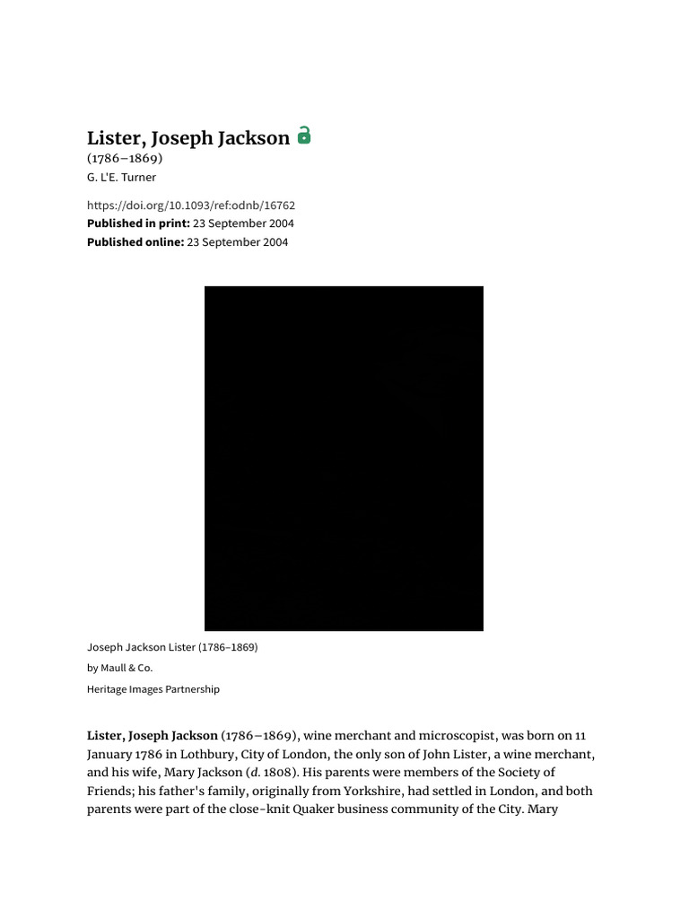 Lister, Joseph Jackson (1786-1869), Wine Merchant and Microscopist ...