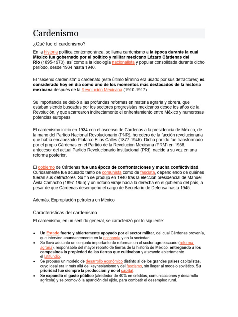 Cardenismo Pdf México Ciencias Políticas