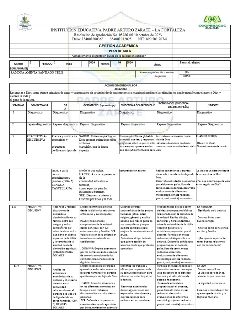PLAN DE AULA_SEGUNDO PASTORAL | PDF | Evaluación | Jesús
