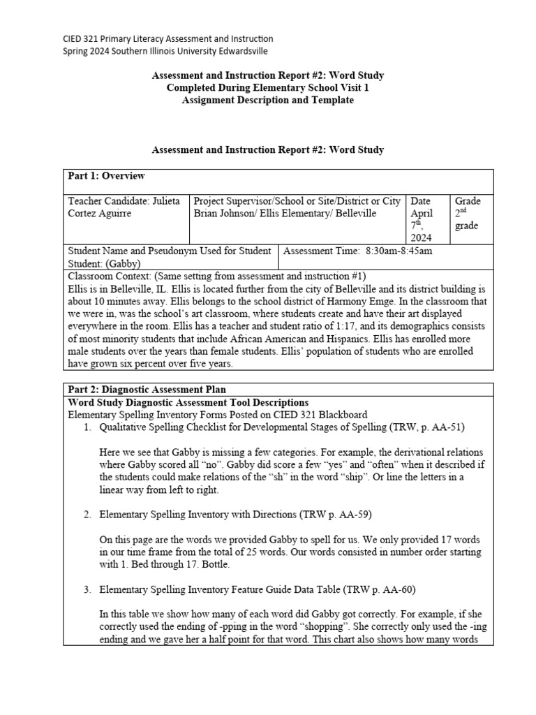 Cied 321 Read and Write Assessment 2 | PDF | Phonics | Linguistics