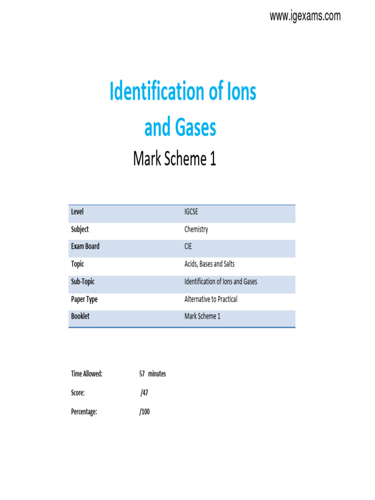 IGCSE Chemistry: Ions & Gases Mark Scheme | PDF | Precipitation ...