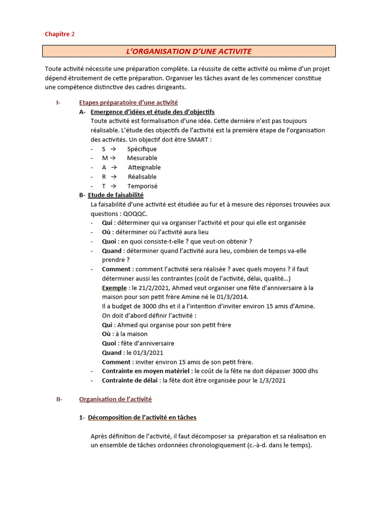 Organiser une activité efficacement | PDF | Planification