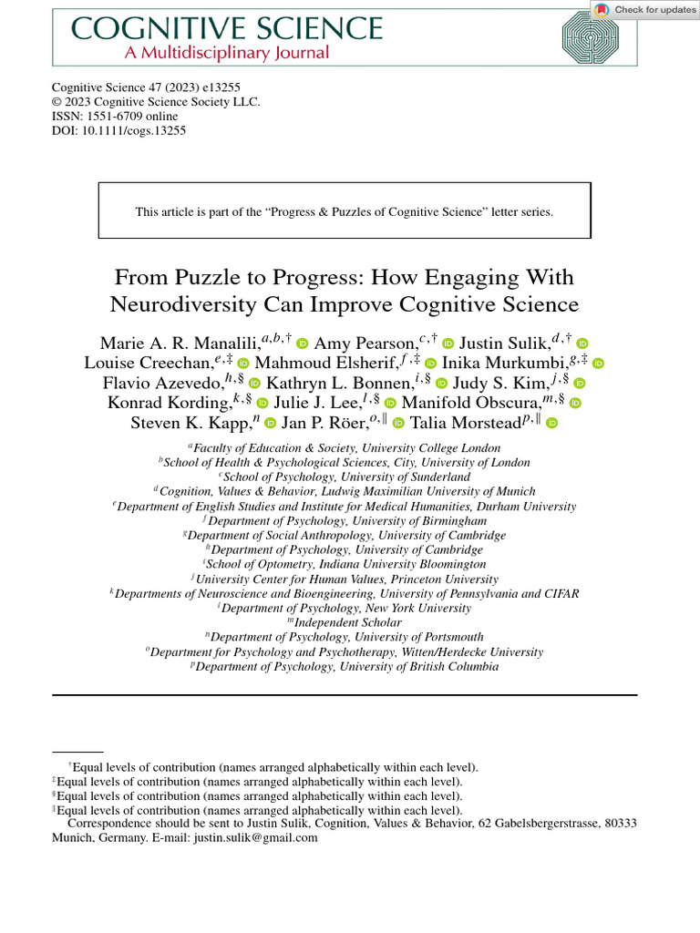 Cognitive Science - 2023 - Manalili - From Puzzle To Progress How Engaging With Neurodiversity ...