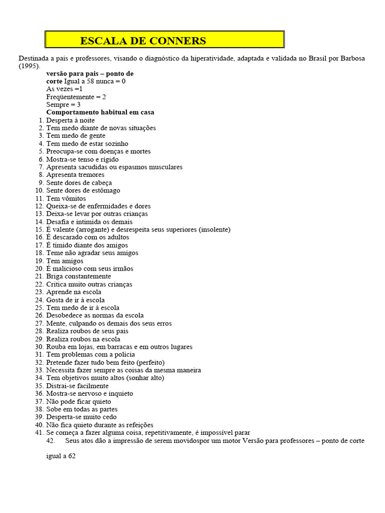 15 Escala de Conners | PDF
