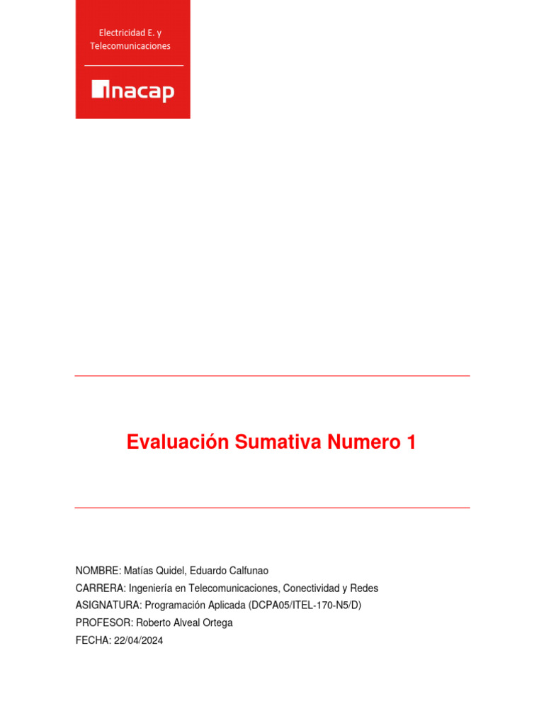 EVALUACIÓN 1 - Programacion Aplicada, Inacap | PDF | Internet de las Cosas | Hardware de la ...