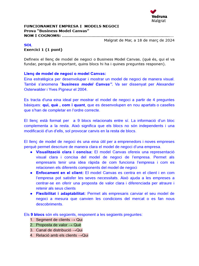 FEMN-Sol. Examen n.8-18.03.2024 - Model Canvas | PDF