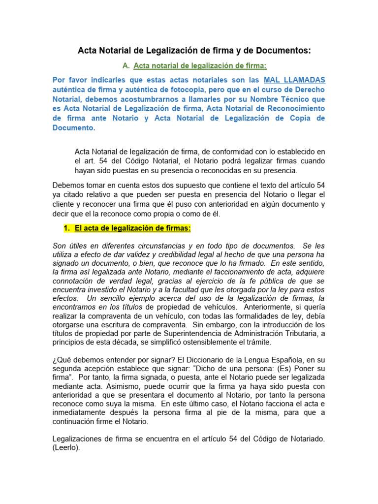 Actas Notarial de Legalizacion de Firma y de Documentos. | PDF | Ley común | Derecho Civil ...