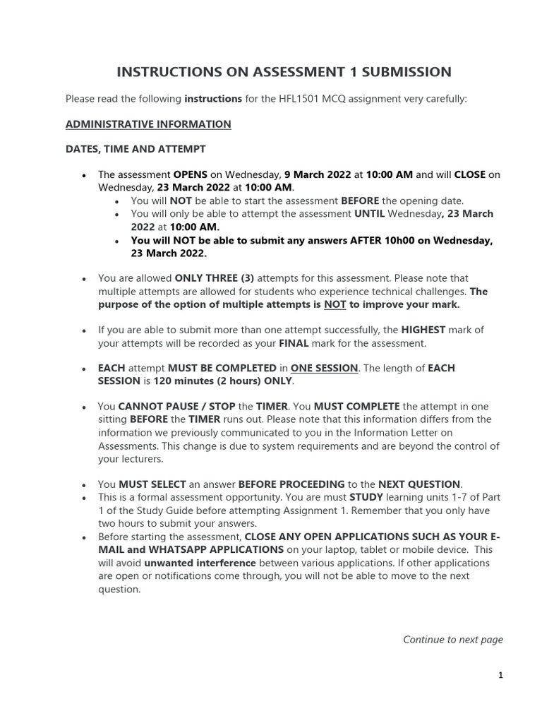 HFL1501 Assignment 1 Submission Instructions | PDF