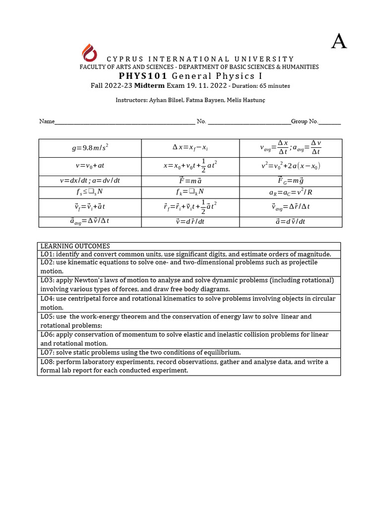 Phys101 MT Fall 2022 Solutions - 1 | PDF | Force | Quantity