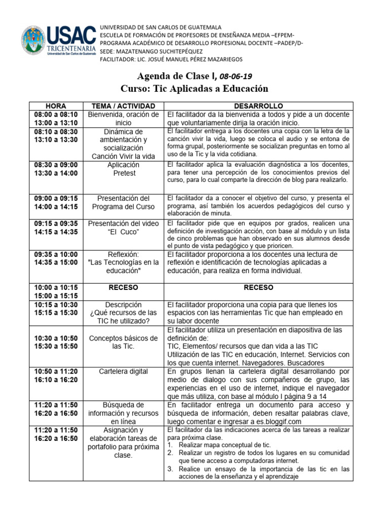 Agenda Clase TIC en Educación | PDF | Enseñando | Tecnología de ...