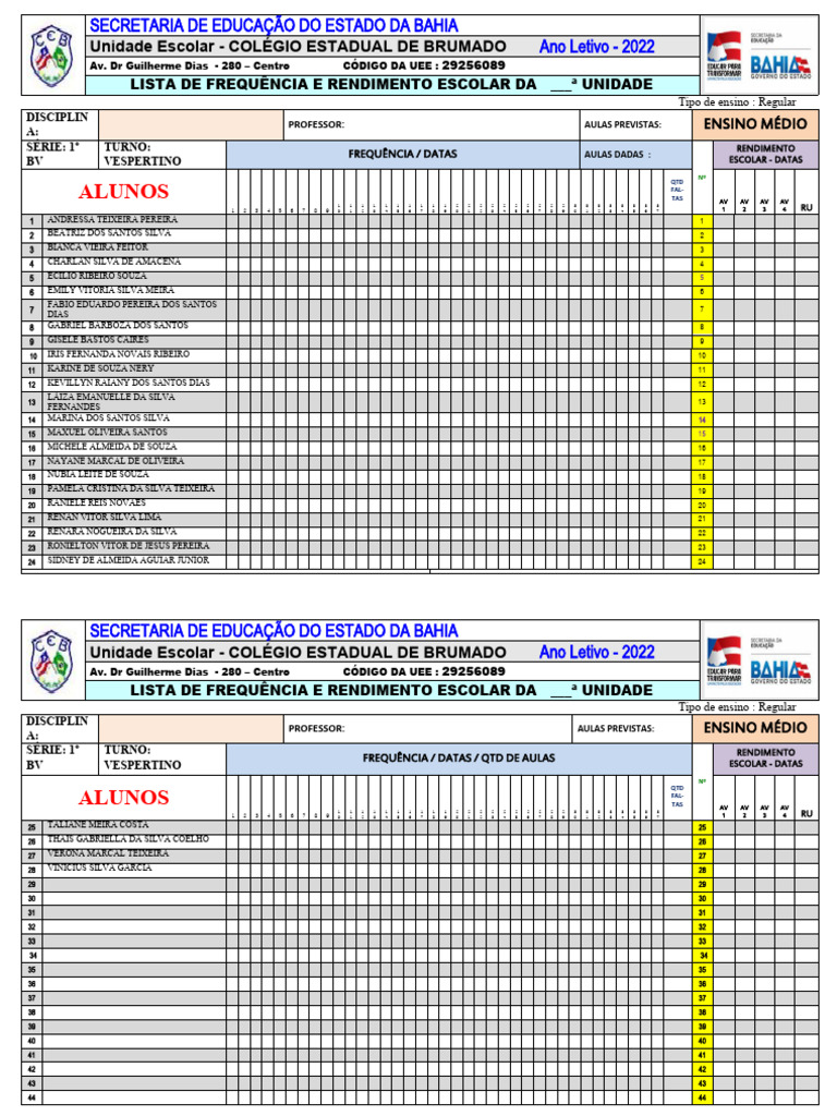 Lista de Chamada | PDF