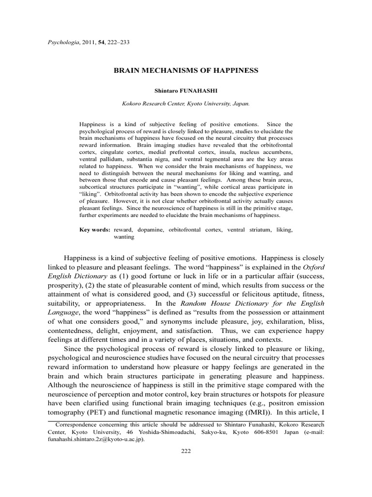 The Functional Neuroanatomy of Pleasure and Happiness | PDF | Reward ...