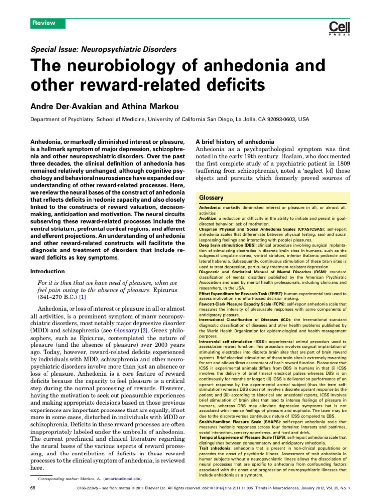 Understanding Anhedonia in Neuropsychiatry | PDF | Reward System | Dopamine