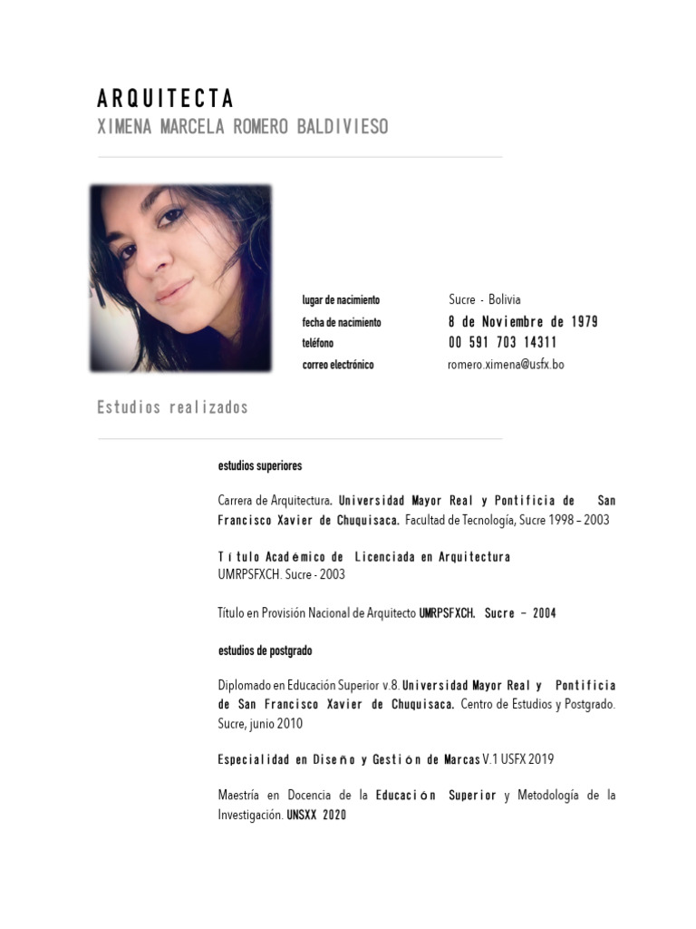 CV Ximena Romero | Descargar gratis PDF | Bolivia | Universidad