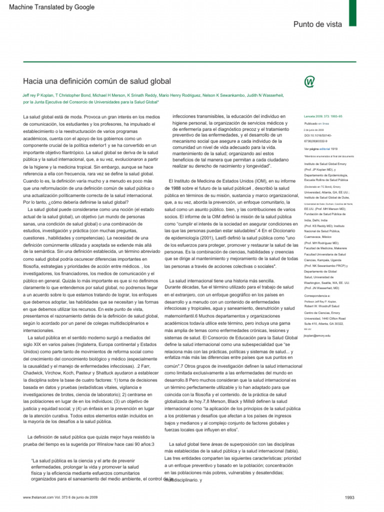 Koplan Et Al 2009 - Towards Common Def of GH | PDF | Salud pública ...