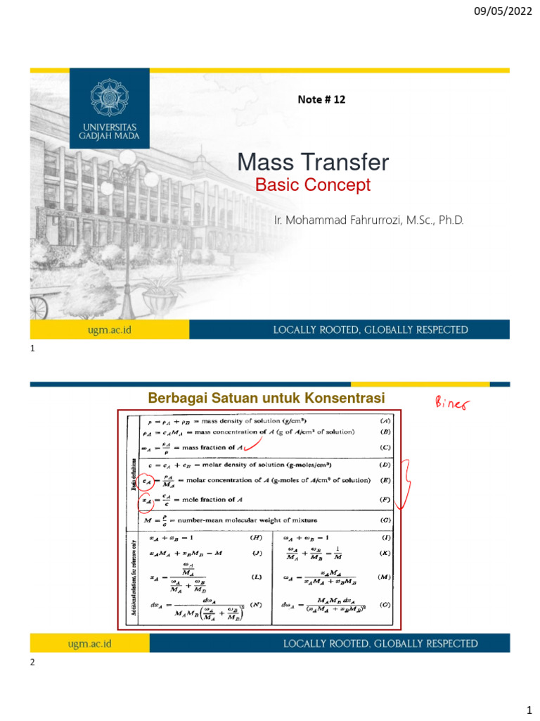 PT #12 Mass Transfer Introduction (Kelas A) | PDF | Diffusion | Process Engineering