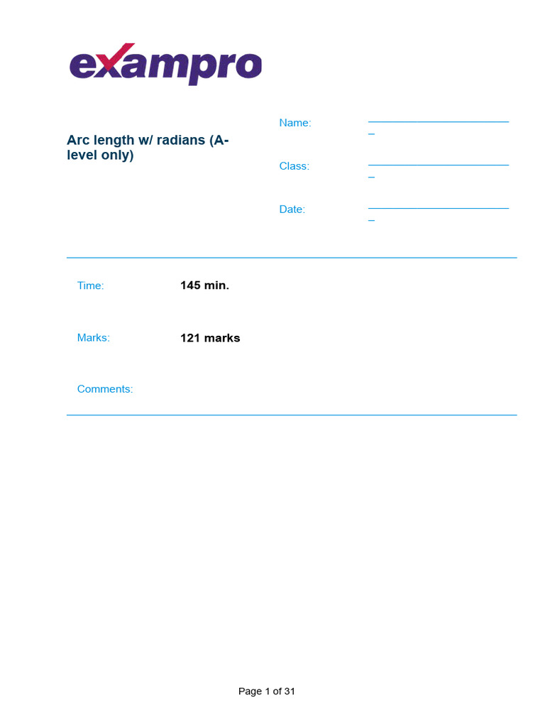 Arc Length W (Slash) Radians (A-Level Only) | PDF | Area | Angle