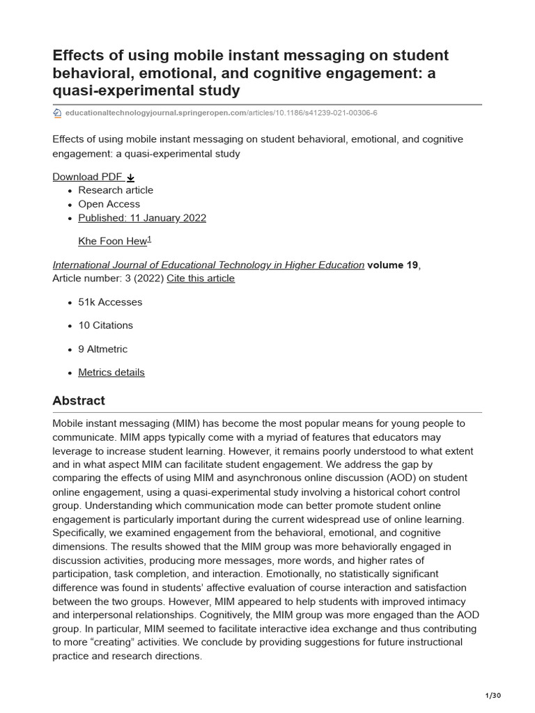 Effects of Using Mobile Instant Messaging On Student Behavioral ...