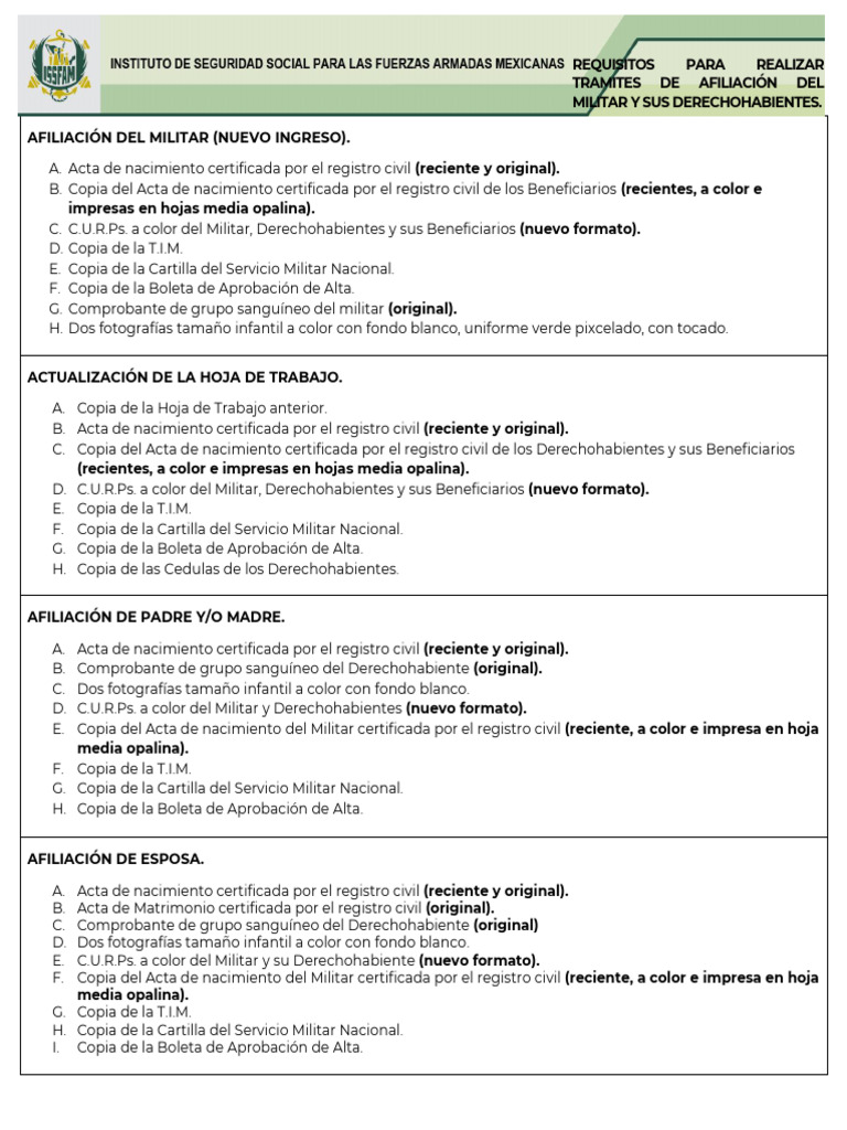 REQUISITOS AFILIACIONES 12a BGDA.-1 | PDF | Certificado de nacimiento | Ageism