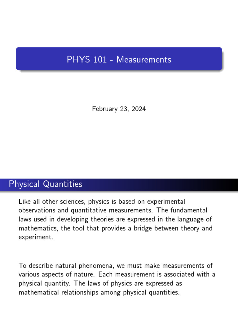 PHYS 101 - Measurements: February 23, 2024 | PDF