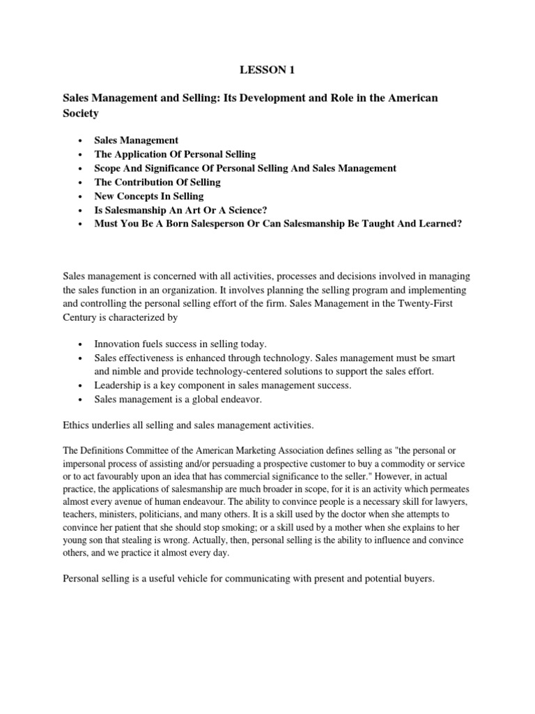 LESSON 1 Sales Management | PDF | Sales | Profit (Accounting)