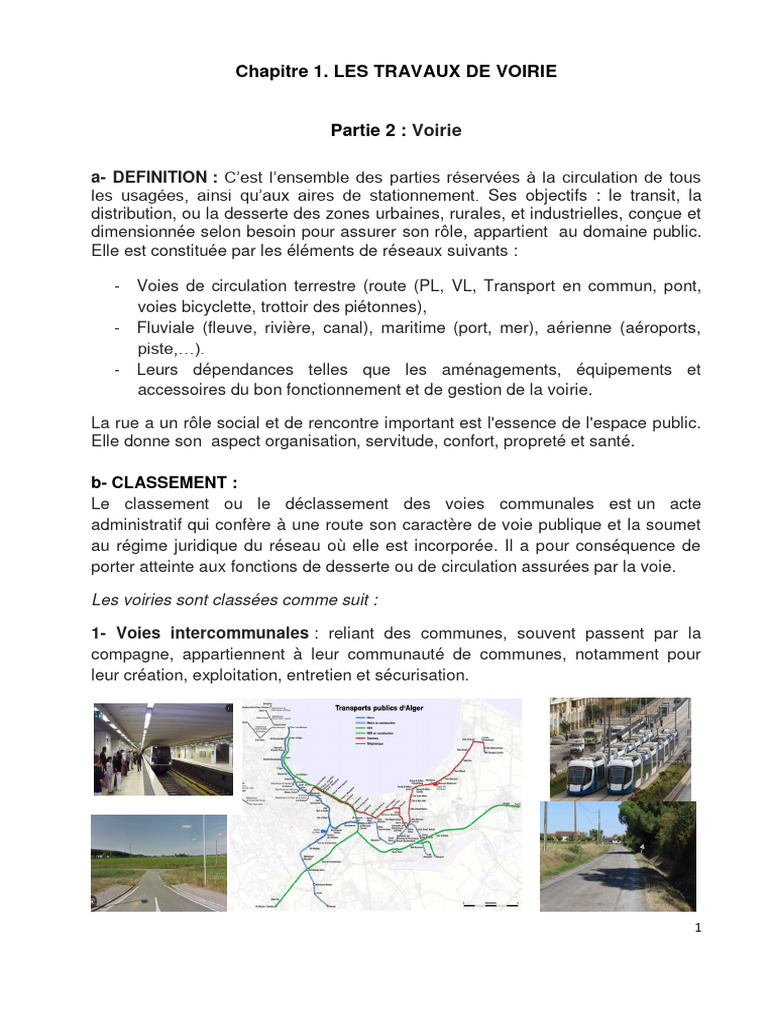 Définition et caractéristiques de la voirie | PDF | Route | Trottoir