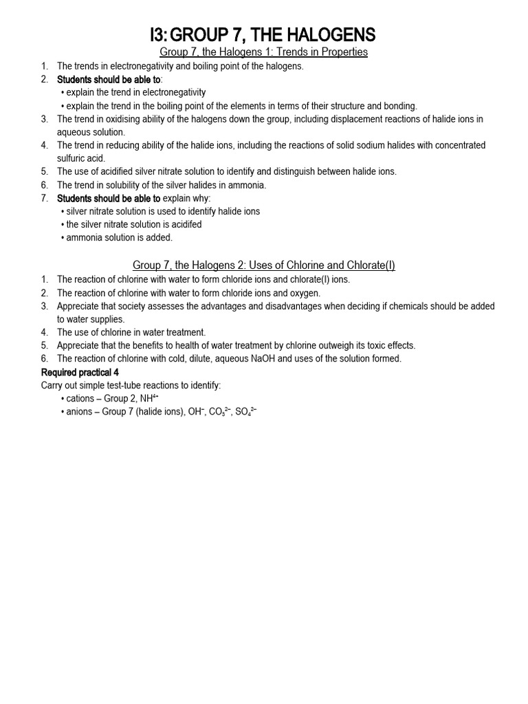 I3 Group 7 The Halogens | PDF | Chlorine | Chemical Reactions