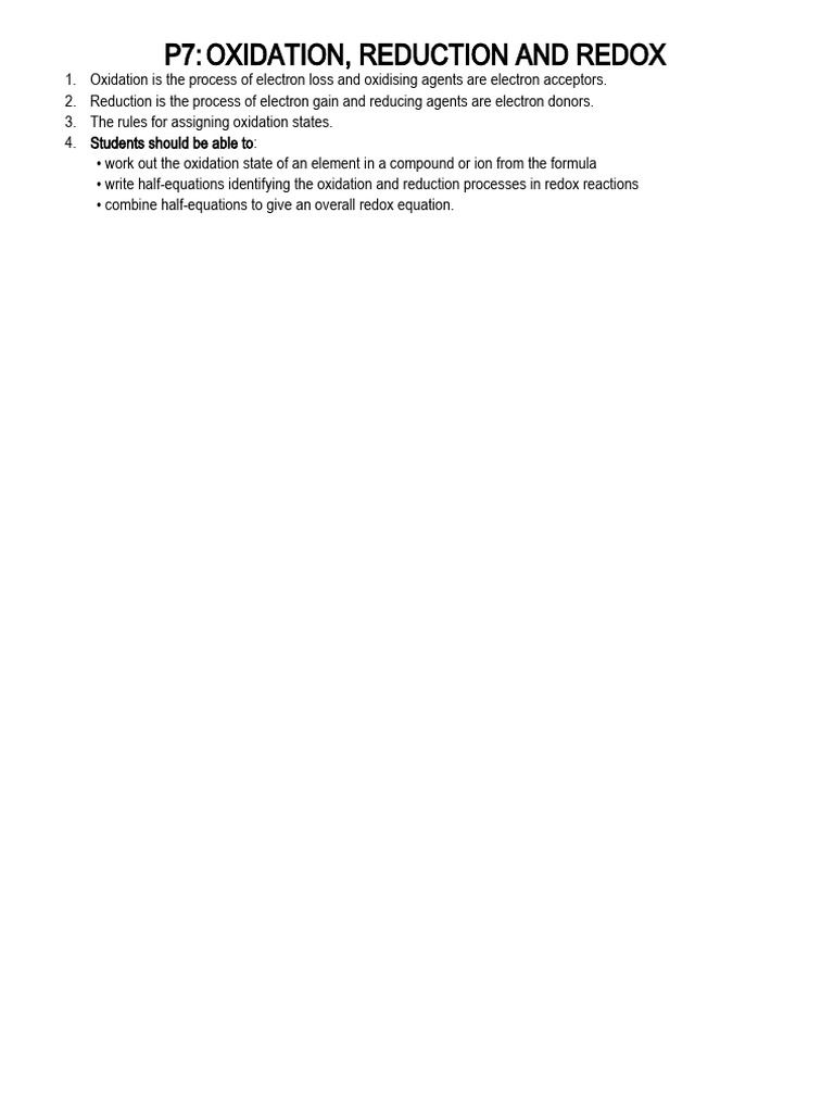 P7 Oxidation Reduction and Redox | PDF | Redox | Chlorine