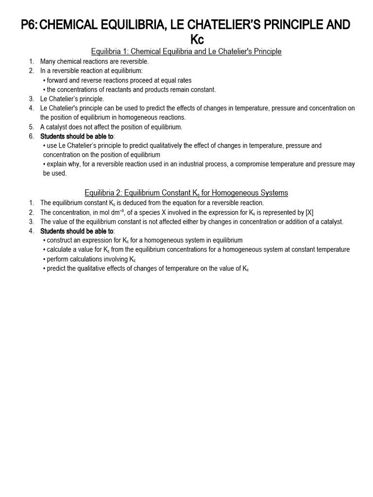 P6 Chemical Equilibirua Le Chatelier's Principle and KC | PDF ...