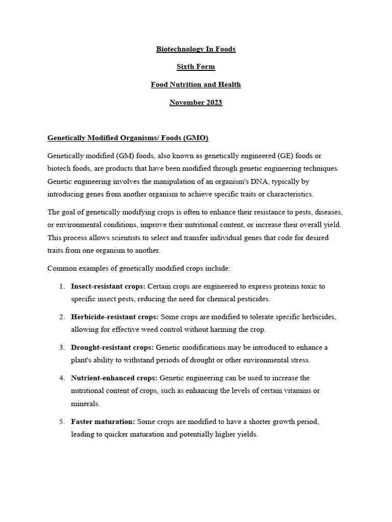 Understanding Biotechnology in Foods | PDF | Genetic Engineering ...