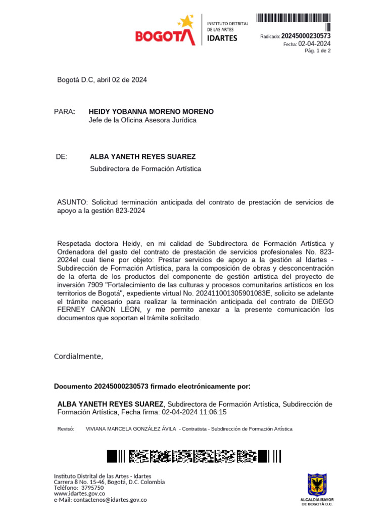 Bogotá D.C, Abril 02 de 2024: Alba Yaneth Reyes Suarez | PDF