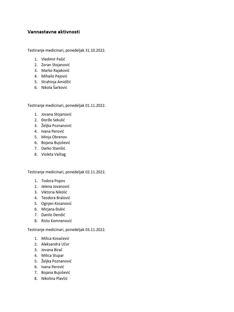 Vannastavne Aktivnosti | PDF