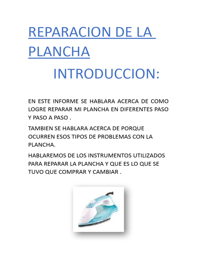 REPARACION DE LA PLANCHA | PDF | Fusible (Eléctrico)