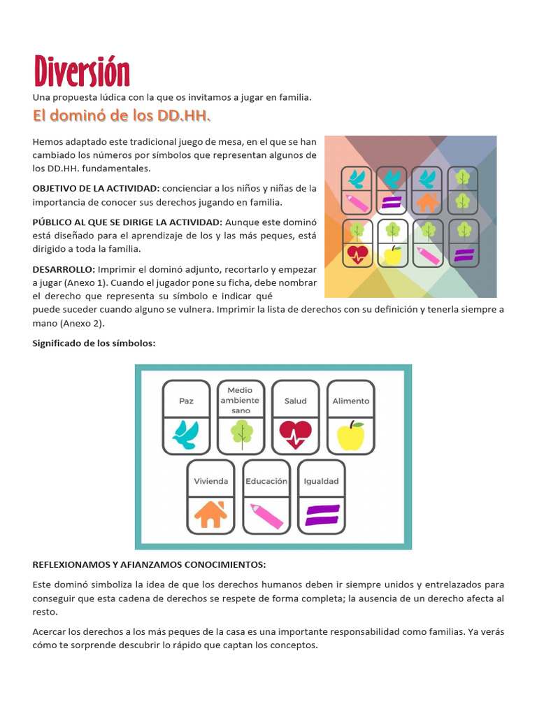 Plantilla Domino Derechos Humanos | PDF