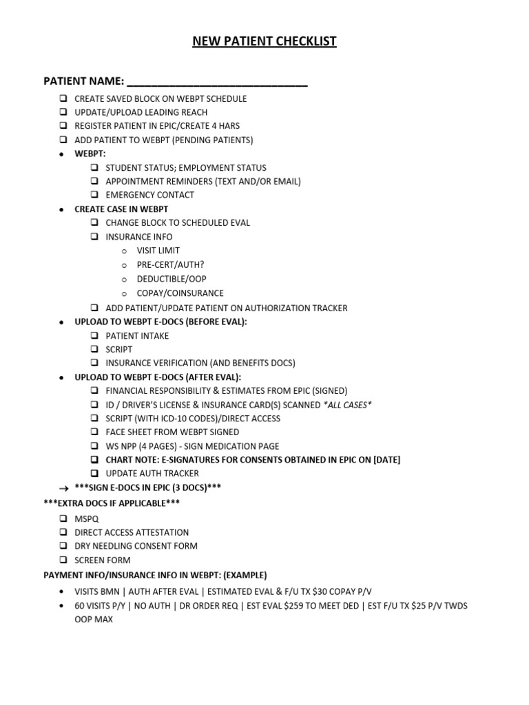 New Patient Checklist - Annie | PDF