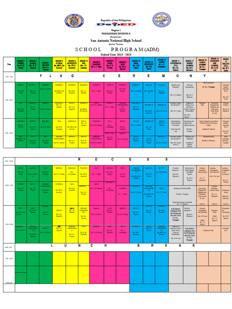 SY 2023 2024 SCH Program ADM With SHS | PDF | Philippines
